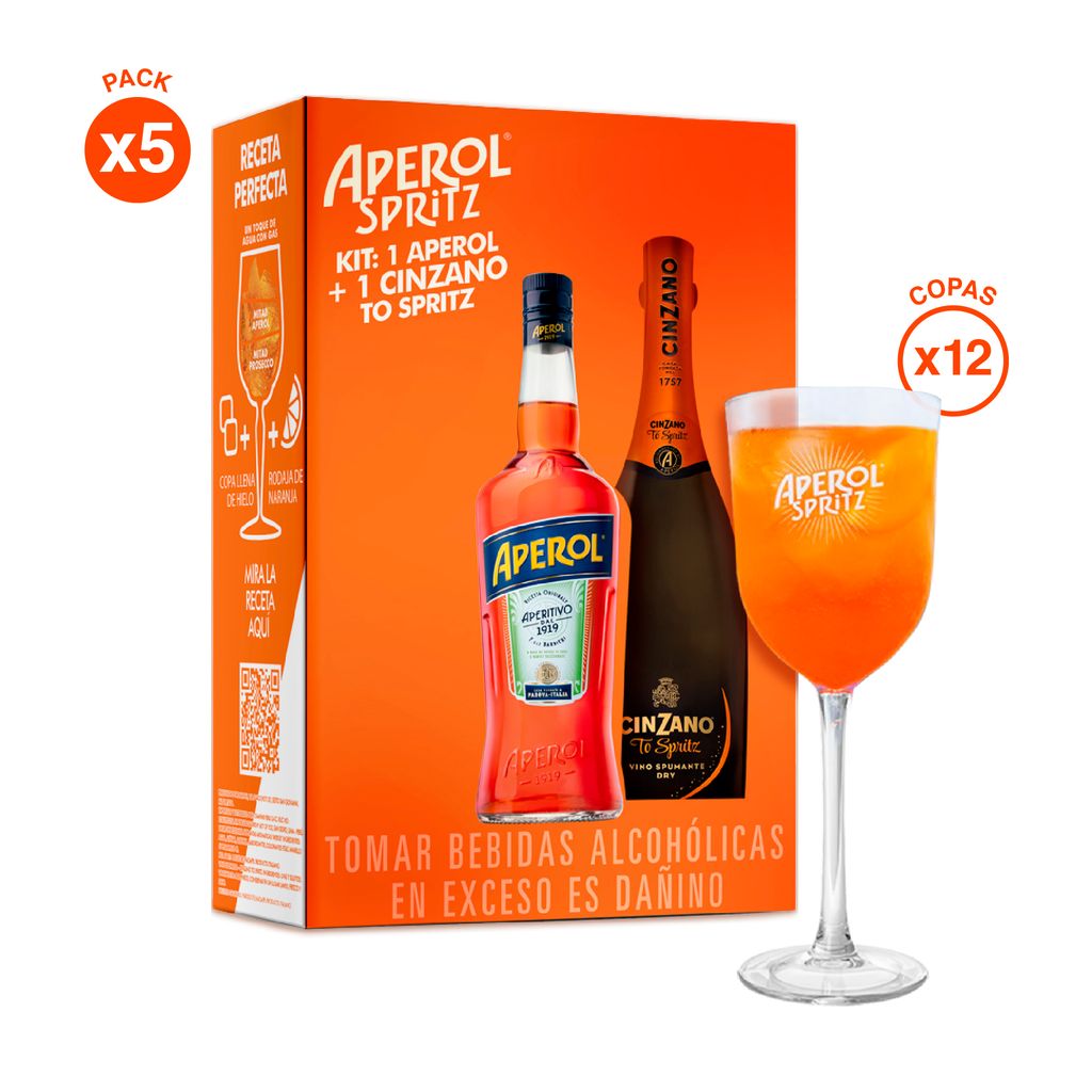 Pack 05 Licor APEROL Botella 750ml + 05 Espumante CINZANO To-Spritz ...